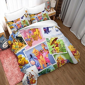 MARRKT Winnie Cartoon Bear Girl Duvet Cover Set, 100% Microfiber Bedding Sets, 3 Pieces Ultra Soft Skin-Friendly Comforter Cover Set (1 DuvetCover+2 Pillowcase) (08,Full 80x90inch)