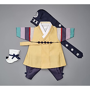 Boy Baby Hanbok Korea Traditional Clothing Set 100th days 3M-6M Party Baikil Yellow Saekdong NA062B