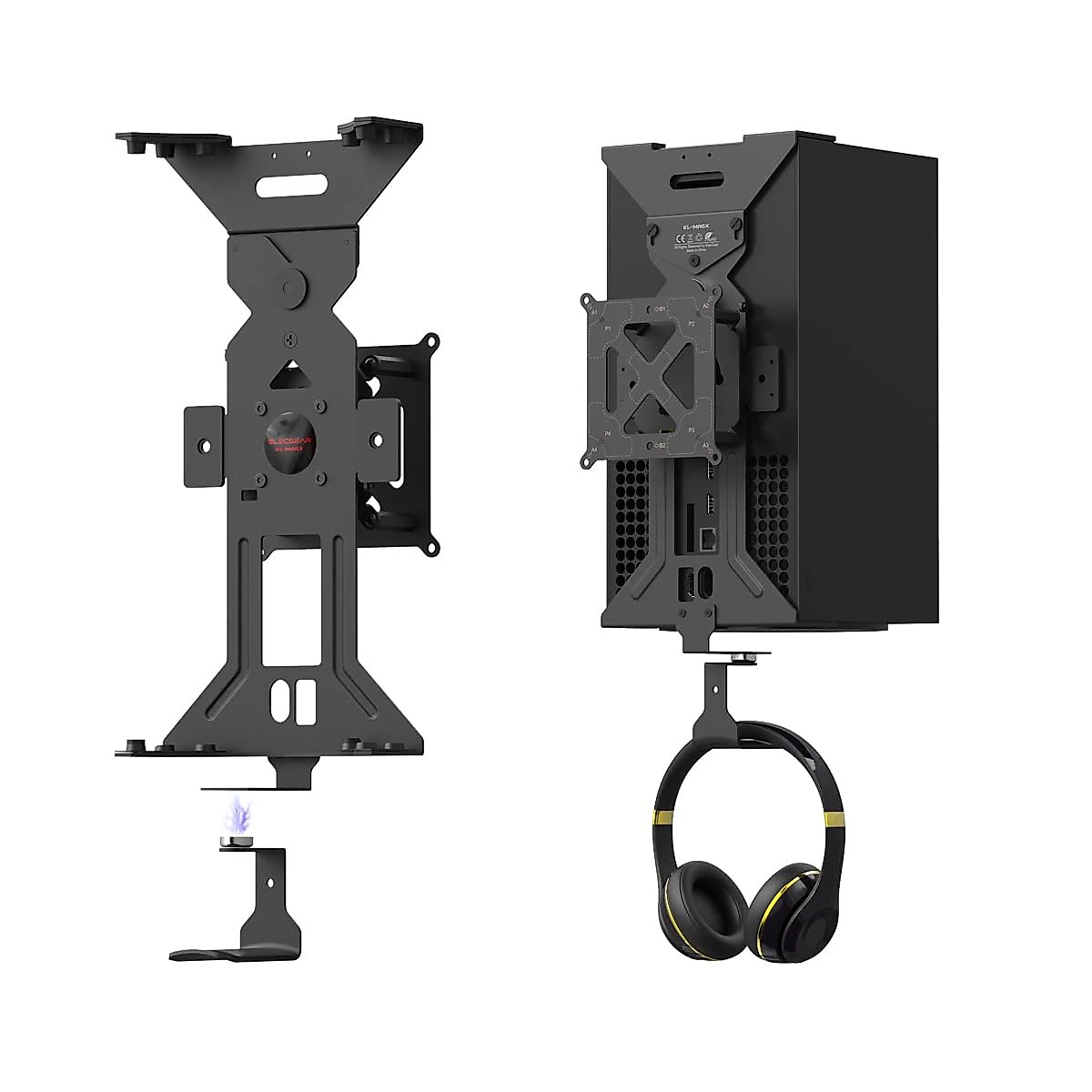 Magnetic Wall Mount for Xbox Series X, Metallic Support Bracket with Gaming Headset Hook, Magnets and Built-in Level Design - Mount XSX Vertical, Horizontal or Under The Desk