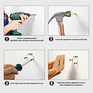 WOODOPOLY Wood Wall Hooks, 4 Pack Coat Hooks Wall Mounted Hooks Hat Hooks for Wall Mounted Sticks Multi Rack Solid Handmade Natural Wood Artwork with 4 Flip-Down Unique Modern Hangers 4 Pack