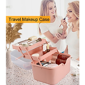 Qudqju Craft Box Organizer Pink Tackle Box Art Storage Box with Handle Sewing Box Organizer First Aid Box Girls Tackle Box Hair Accessories Organizer Travel Makeup Case 3-Layer Crafting Box