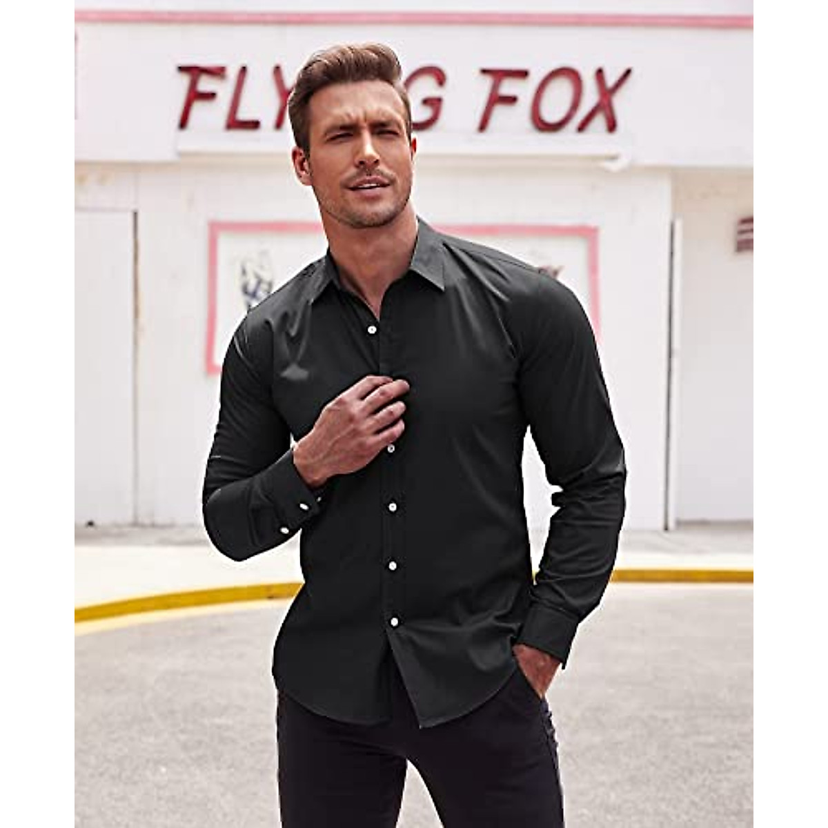 COOFANDY Mens Dress Shirts Long Sleeve Slim Fit Button Down Untucked Shirt Black