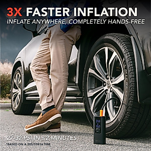 WAYCLIF 4-in-1 Tire Inflator Portable Air Compressor w/Quick Inflate Technology, Tire Pressure Gauge, Dual Screen, 150 PSI Cordless Air Pump for Cars, Bikes, Balls, Inflatable & Tire Repair Kit, Case