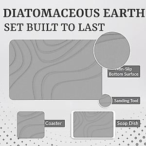 IBATH Stone Bath Mat, Diatomaceous Earth Shower Mat, Non-Slip Quick Drying Super Absorbent Bathroom Floor Mat - Elegant, Natural, Modern Design, Easy to Clean (23.5 x 15.5 Light Grey)