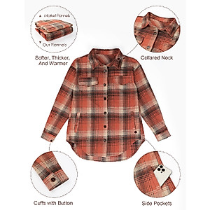 Blooming Jelly Flannel Shirts for Women Long Sleeve Plaid Shirt Shacket Jackets Fall Clothes 2023 (Small, Orange)