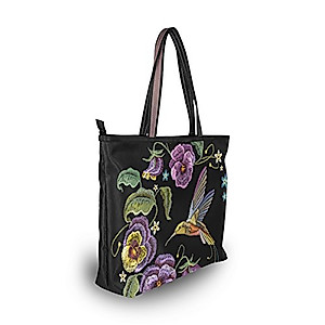 Hummingbird flower Women Shoulder Bag Large Satchel Handbag Tote Bags Purses Work Bag Ladies Zippered Weekend Shopping Bag