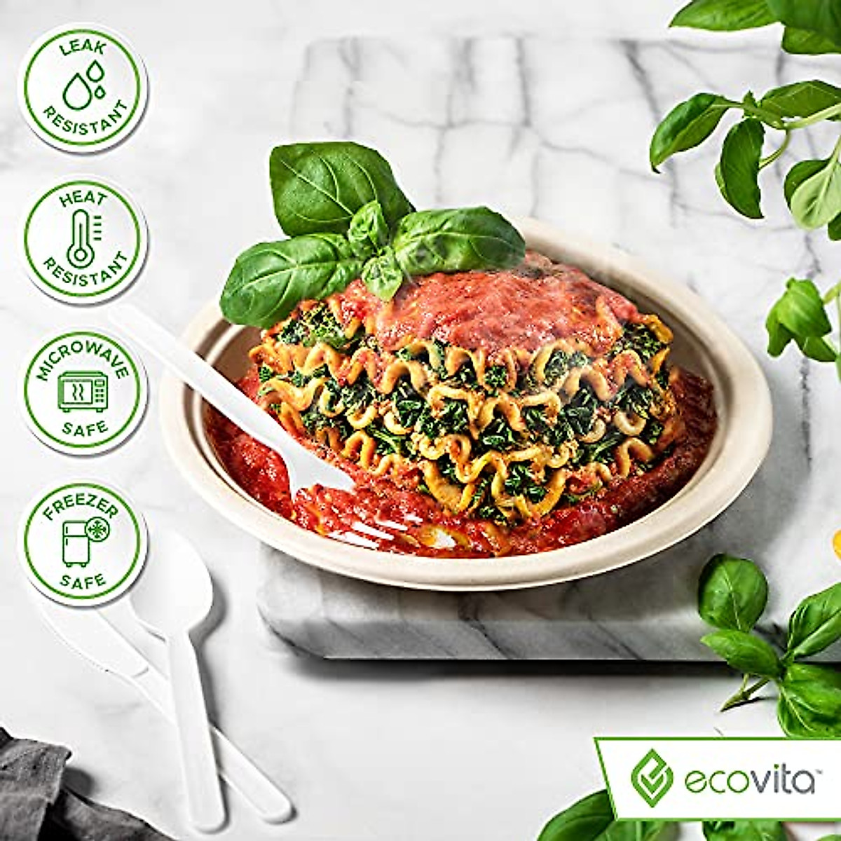 Ecovita 100% Compostable Paper Plates [9 in.] – 150 Disposable Plates Eco Friendly Sturdy Tree Free Liquid and Heat Resistant Alternative to Plastic or Paper Plates