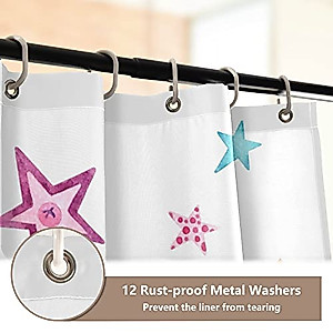 4PCS Magic Gnomes with Stars Shower Curtain Set with Non-Slip Rugs, Toilet Lid Cover and Bath U-Shaped Mat, Bathroom Decor Set Accessories Waterproof Shower Curtain Sets with 12 Hooks