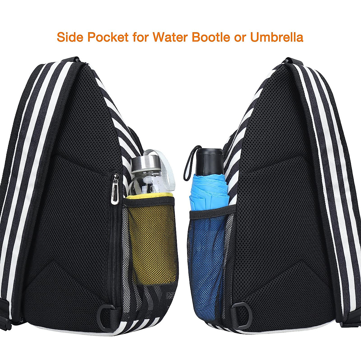 MOSISO Crossbody Sling Backpack, Vertical Stripe Sling Bag with Front Raised Pocket Travel Hiking One Shoulder Chest Bag Daypack, Black