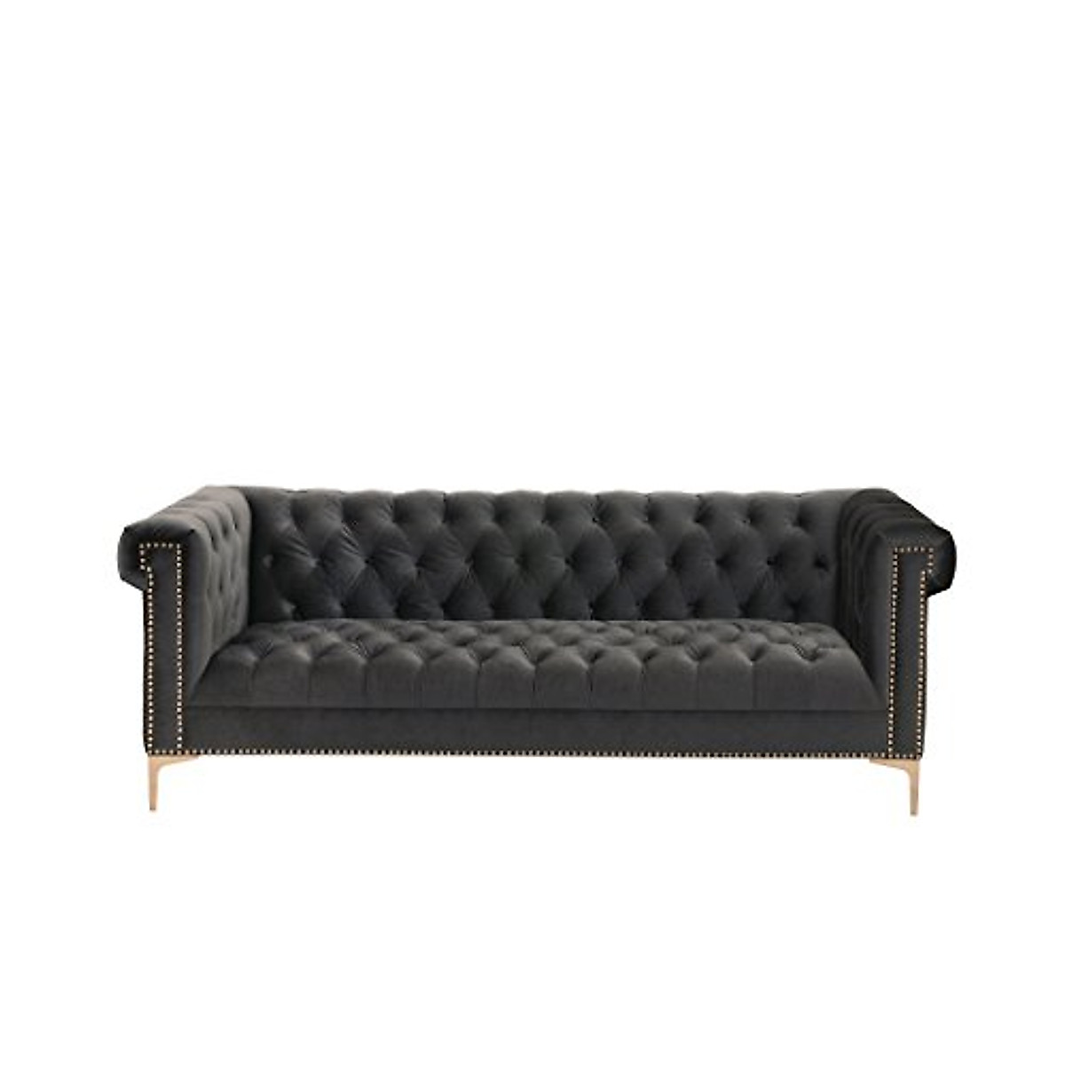 Iconic Home Gold/Grey Bea Velvet with Nail head Trim Tone Metal Sofa