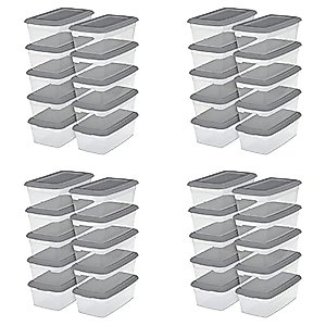 40 Pack 6 Qt. Plastic Shoes Storage With Durable Lid, Stackable and Nestable Snap Lid BPA-Free Plastic Storage Box Organizing Container With Gray Lid.