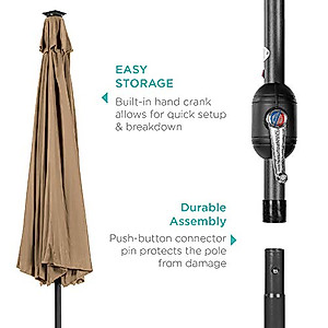 Best Choice Products 10ft Solar Powered Aluminum Polyester LED Lighted Patio Umbrella w/Tilt Adjustment and UV-Resistant Fabric, Tan