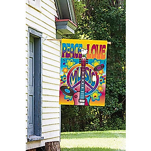 ShineSnow Peace Love Symbol Guitar Dove Music and Art Fair Garden Yard Flag 12"x 18" Double Sided Polyester Welcome House Flag Banners for Patio Lawn Outdoor Home Decor