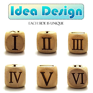 Hometu Set of 6 Pieces 20MM Wood Dice Set Creative Design Roman Number Pattern Wood Rolling Dices Party Game Roll Decider