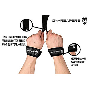 Gymreapers Lifting Wrist Straps for Weightlifting, Bodybuilding, Powerlifting, Strength Training, & Deadlifts - Padded Neoprene with 18" Cotton (Black)