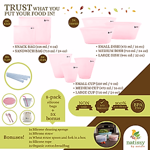 Reusable Bags Silicone, 8-Pack Silicon Storage Food Bags for Sandwich, Snacks and Lunch, Large & Small Silicone Bags Reusable Storage, Thick Silicone Food Containers, Freezer Baggies Dishwasher Safe