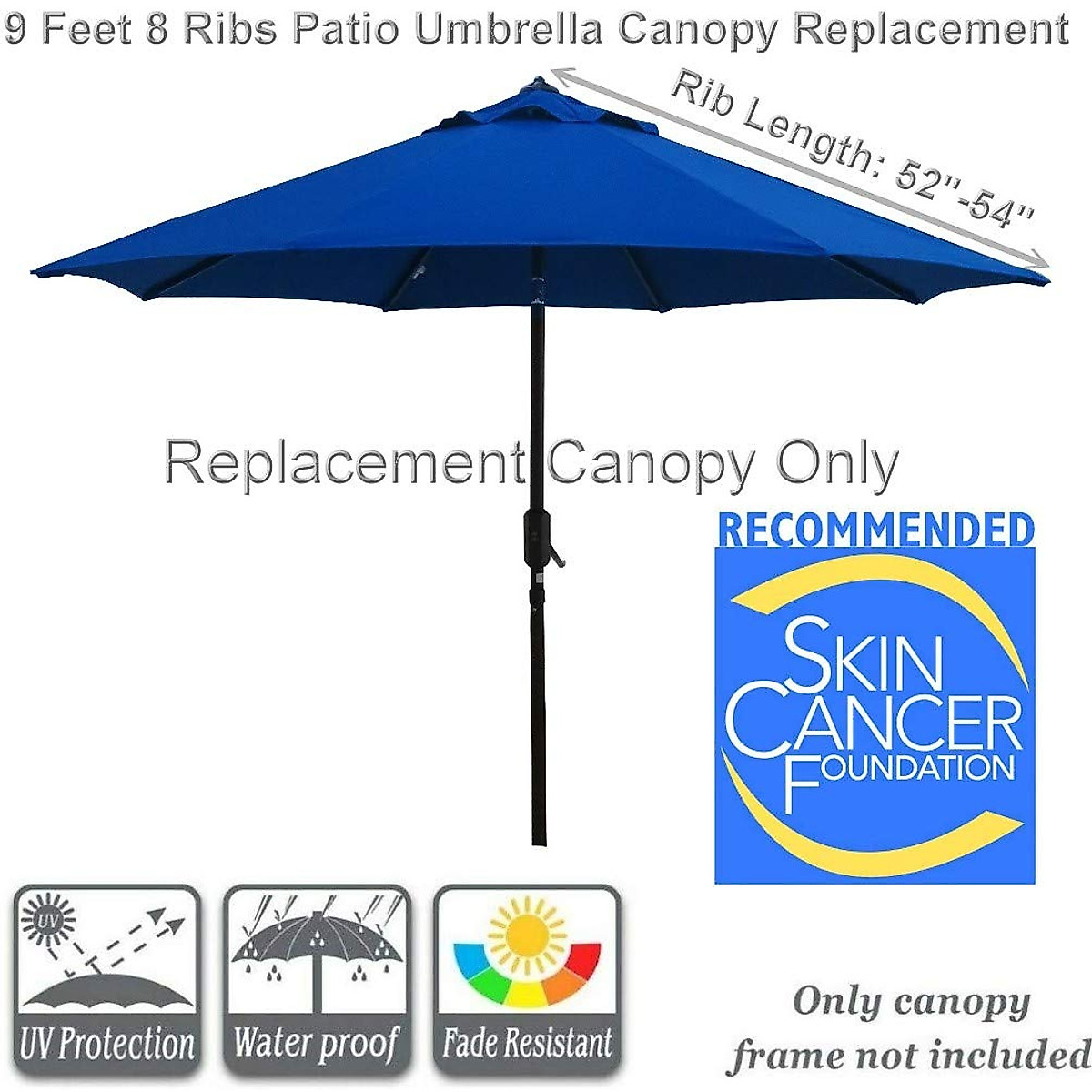 Bayside21 Patio Umbrella Replacement Canopy for 9ft 8 Ribs Outdoor Patio Fabric Replacement Umbrella Canopy Sun 9 ft Umbrella Blue
