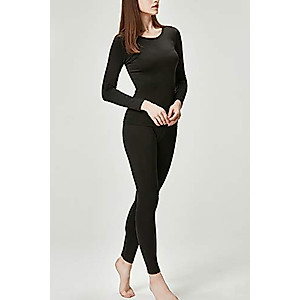 DEVOPS Women's Thermal Underwear Long Johns Top & Bottom Set (Large, Black)