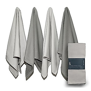 KOHDA LIVING Premium Silver Infused Kitchen Towels - 100% Organic Cotton Dish Towels - Odor Controlled Tea Towels (Pack of 4) Absorbent Kitchen Hand Towels Gray