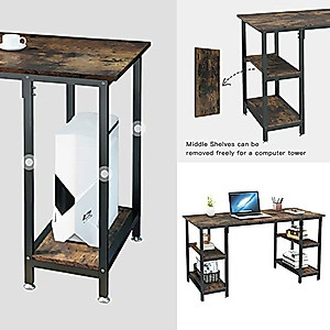 YOLEO Computer Desk with Shelves - 47.2" Student Study Desk for Home Office, Modern Sturdy Table Office Desk with 4 Tier Storage Shelves for Small Spaces, Rustic Brown