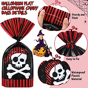 Outus 150 Pcs Halloween Cellophane Treat Bags Halloween Cellophane Bag Block Bottom Halloween Candy Bags with 300 Pcs Twist Ties for Snacks Cookies Halloween Party Favor Supplies (Skeleton)