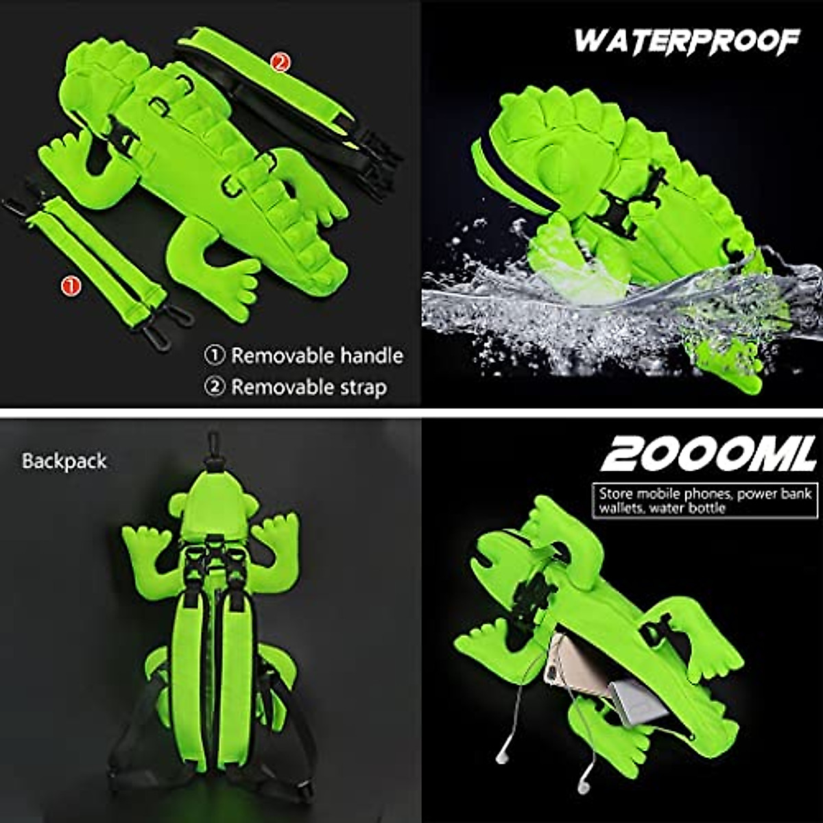 Waterproof 3D Lizard Backpac Sling Bag Crossbody Backpack for Men Women,Lizard Adjustable Harness and Sling Bag, Detachable Sling Backpack Hiking Daypack, Multipurpose Cross Body Chest Bag ( Color : B