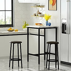 LinkRomat Pub Table Set of 3, Small Dining Table for 2, Bistro Table and Chairs, Bar Height Table w/2 Stools Counter Height Table Kitchen Bar Small Kitchen Table for Breakfast Nook Small Space