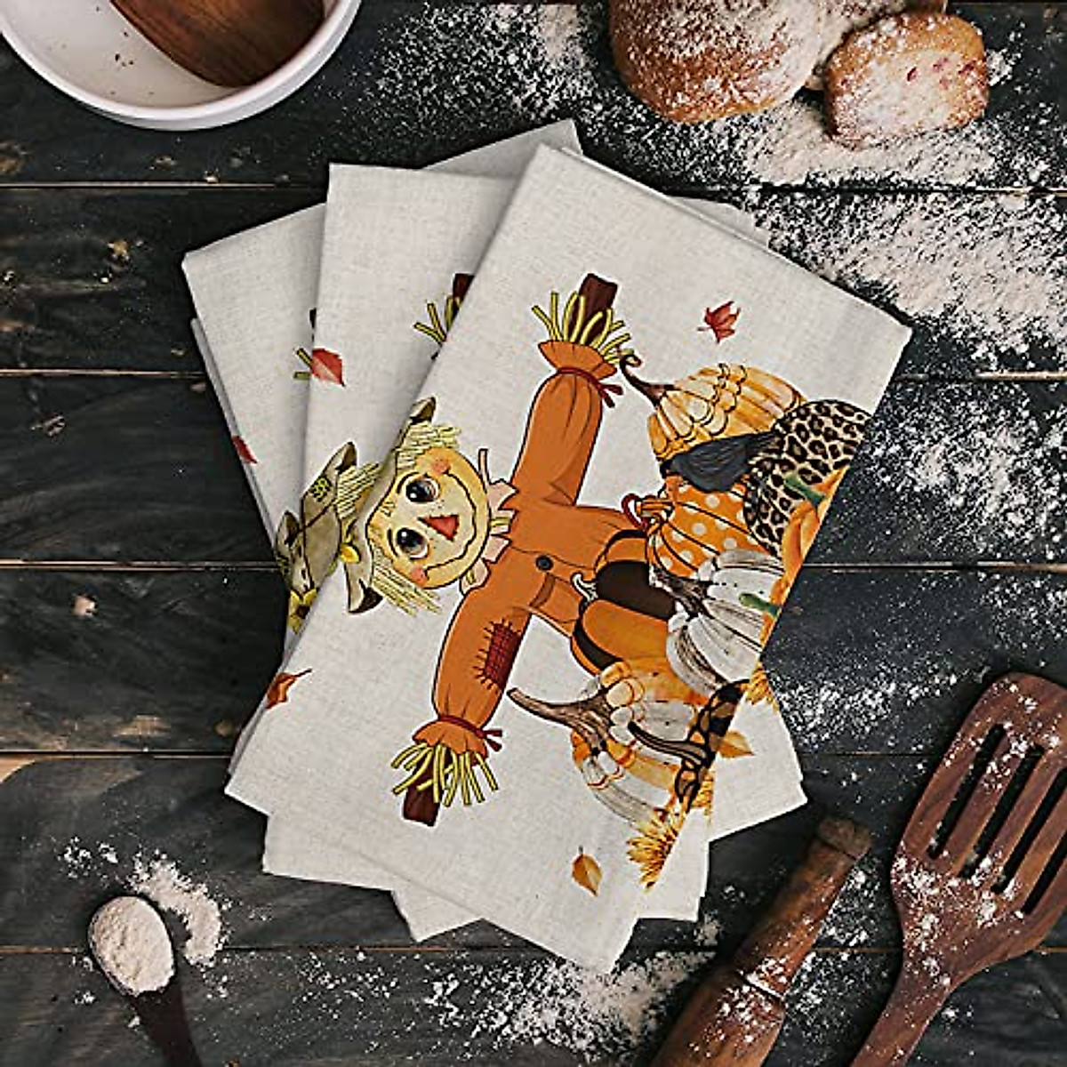 Fall Kitchen Towels Set Happy Fall Y'all Thanksgiving Dish Towel Scarecrow Dishcloths 2 Pack,Absorbent Soft Cotton Dish Cloths Tea Towels Fall Seasonal Decoration Hand Towels Set