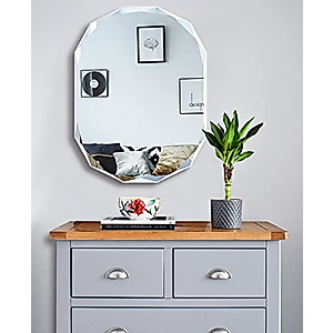 Frameless Scalloped Wall Mirror for Bathroom - Rectangle 20'' X 28'' X 1" Beveled Edge Frameless Rectangle Bathroom Mirror for Wall