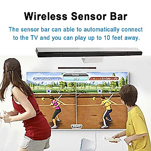 Replacement Wii Wireless Sensor Bar, Infrared IR Ray Motion Sensor Signal Receiver for Nintendo Wii and Wii U Console with Stable Stand and 4 AAA Batteries(Black)
