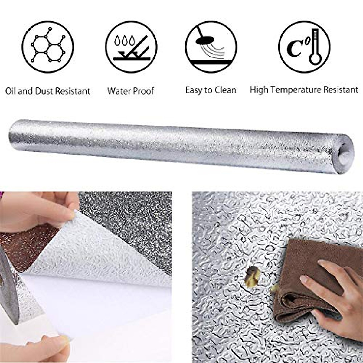 Gneric Kitchen Backsplash Aluminum Foil Wall Paper Oil-Proof Wall Sticker DIY Self-Adhesive for Stove Cabinet Countertop Drawer (40*100cm, 1Pc)