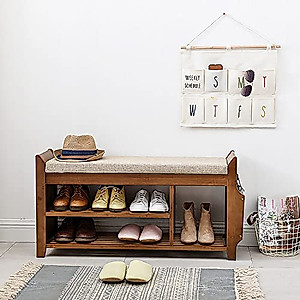 PETKABOO 2 Tier Shoe Bench, Shoe Rack with Hidden Drawer and Side Holder, Shoe Storage Bench Organizer for Entryway Hallway Living Room, Bamboo Material