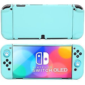 GUTIAL Dockable Case for Nintendo Switch OLED Model 2021 - Cute Protective Cover Case for Nintendo Switch OLED 7 Inch and Joy-Con Controller with Screen Protector and Thumb Grips - Cyan