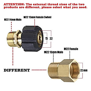 PWACCS Pressure Washer Adapter, M22 15mm Female to M22 14mm Male Fitting, Power Washer Hose and Gun Coupler, 5000 PSI