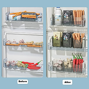 Refrigerator Door Organizer Bins - Hyjjlele 6 Pack Clear Plastic Food Storage Containers for Fridge, Kitchen Cabinet, BPA-Free Pantry Organization and Storage
