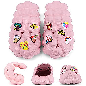 FJPTREN Kids Bubble Slides Slippers Funny Bubble Shoes Soft EVA Lychee Slides Soft Pillow Spa Slippers For Gym House Slippers Shower Bedroom Slippers Pink Size 2-2.5 (Little Girls)