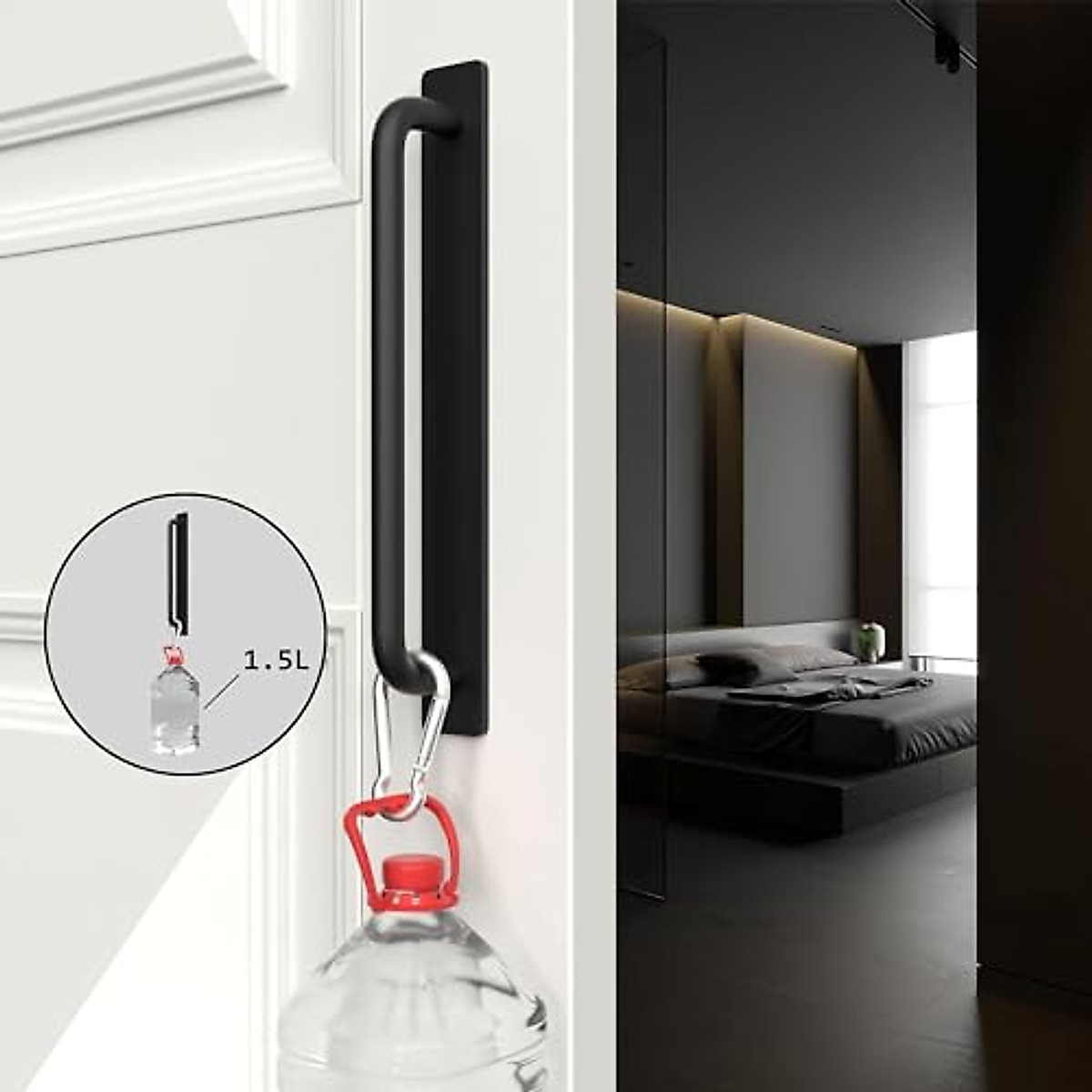 homdiy 2 Pack Adhesive Cabinet Handle Stick on Door Handles Self Stick Drawer Pulls No Drilling Black Cabinet Pulls Push Pull Helper for Kitchen Window Sliding Door Closet - 5.83"