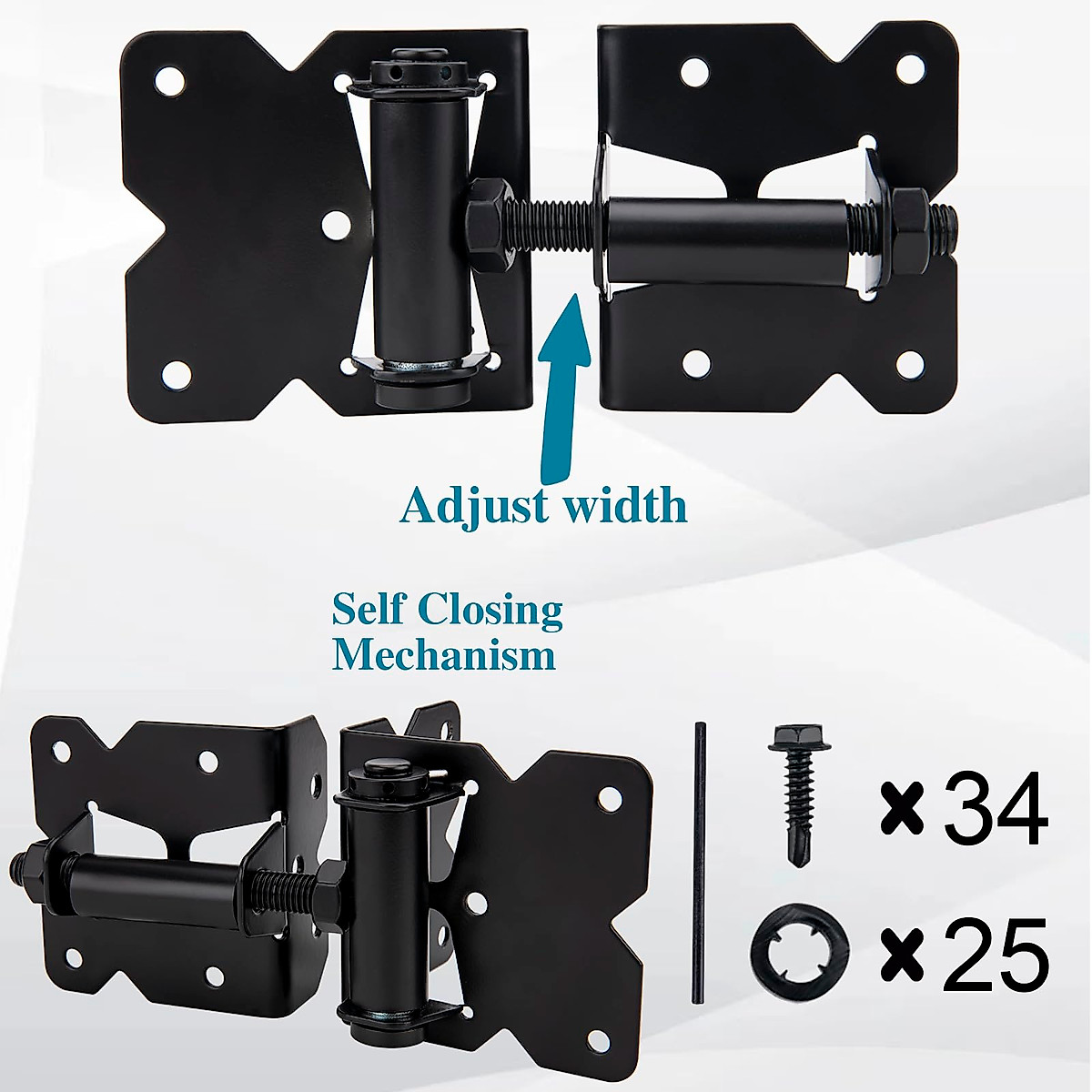 Self Locking Gate Latch and Gate Hinges Set Heavy Duty Hardware Hinges for Vinyl and Wood Fence with Installation Screws and Swing Adjuster Tool Heavy Duty 1 Gate Latch 2 Gate Hinges