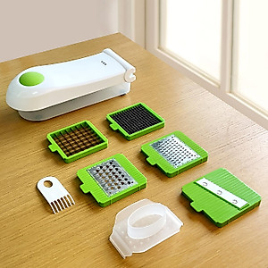 LHS Vegetable Chopper-Multifunctional Onion Chopper Dicer Sala Potato Cutter Cheese Grater Vegetable Food Slicer With Container-5 Blades(Green)