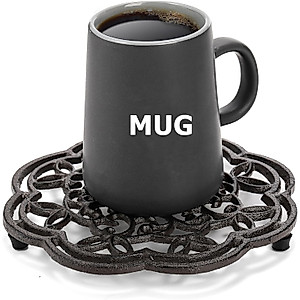 Yopay 2 Pack Cast Iron Trivet Heavy Duty, 7.7 inch Round Metal Trivet for Hot Pans or Teapot, Rustproof Pot Stands Holders with Rubber Pegs for Countertop, Dining Table, Kitchen Farmhouse Decoration