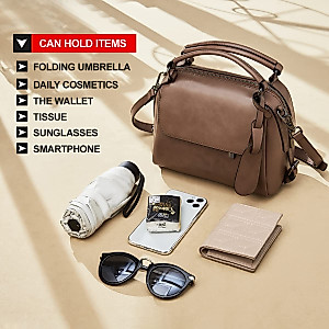 FOXLOVER Small Leather Crossbody Bags for Women Ladies Shoulder Bag Top Handle Mini Handbag and Purse (Brown)