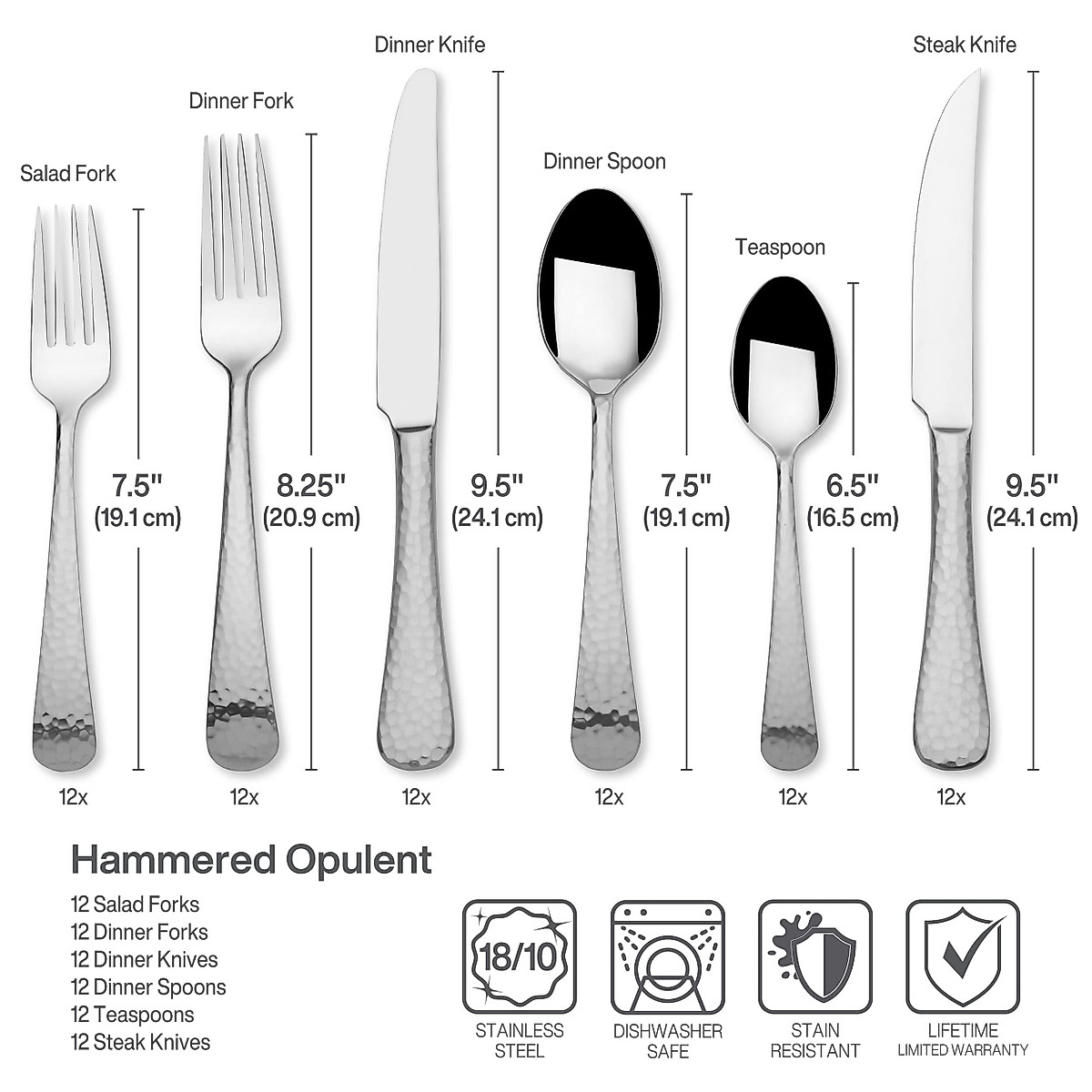 Mikasa Hammered Opulent Flatware, 75 Piece Set, Silver