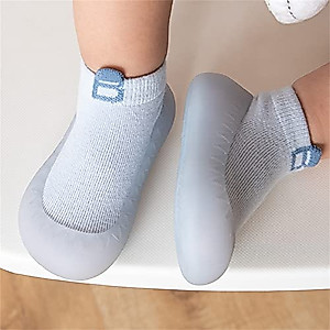 Toddler Slip On Shoes Shoes Toddler Fleece WarmThe Floor Socks Non Slip Prewalker Shoes Toddler Boots Girls (Blue, 5 Infant)