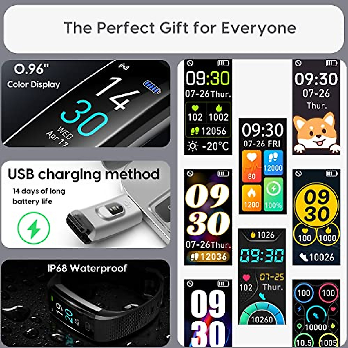 ENGERWALL Fitness Tracker with Heart Rate & Temperature Monitor, Waterproof Activity Tracker with Pedometer & Sleep Monitor, Calories, 16 Sport Modes, Smart Watch Pedometer Watch for Men Women Kids