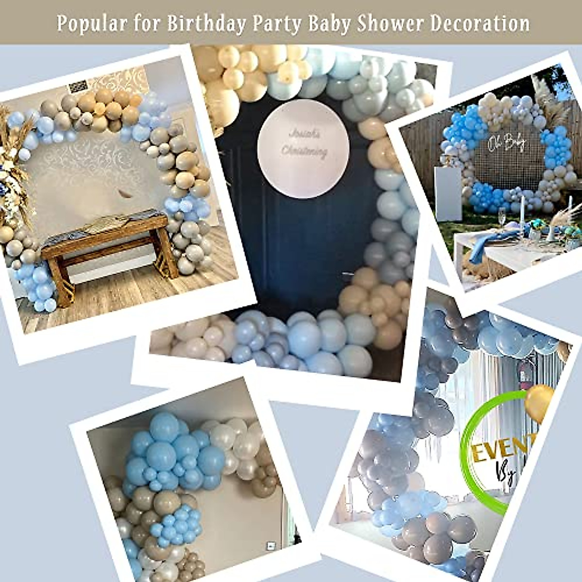 Blue Balloons Arch Garland Kit 140Pcs DIY Double-Stuffed Apricot Matte Grey Balloons for Baby Shower Wedding Birthday Party Centerpiece Background Decoration