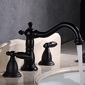 GeRRiT Faucet Bathroom Sink Tap Gold Chrome Solid Brass Bathroom Basin Faucet Mixer Tap, Antique Brass Black Kitchen Sink Faucet, Dual Handles 3Pcs Bathtub Faucet Basin Taps