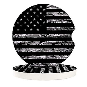 Cup Holders Car Coasters for Women/Men - 2 Pack Absorbent Ceramic Stone Drinks Coaster Set, Camo America US Flag