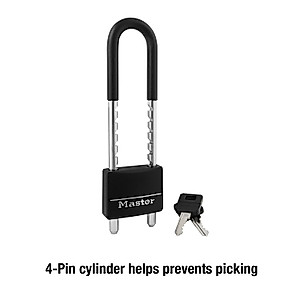 Master Lock 527D Adjustable Shackle Padlock with Key, Black