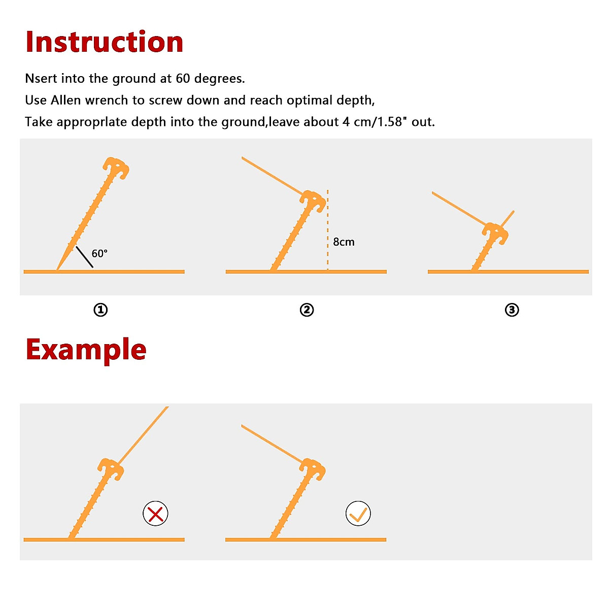YHTIMIOX 15 Pcs Canopy Stakes Spiral Plastic Tent Pegs 10 inch Camping tent stakes peg Heavy Duty Beach Tent Pegs Orange