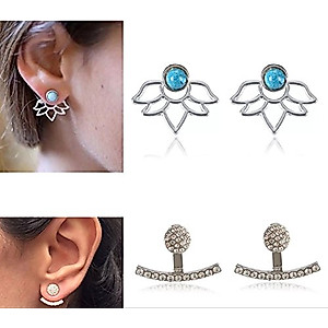 9 Pairs Rose Gold Silver Hollow Lotus Flower Earrings Simple Chic Crystal Pearl Turquoise Stud Earrings Set
